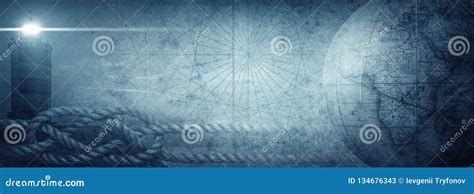 Old Globe Lighthouse And Sea Knot On Abstract Map Background Pirate