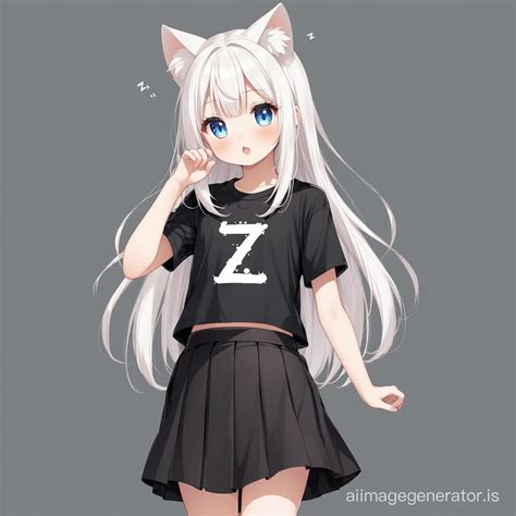 Anime Style Portrait Of A Girl With Cat Ears And White Hair Wearing A