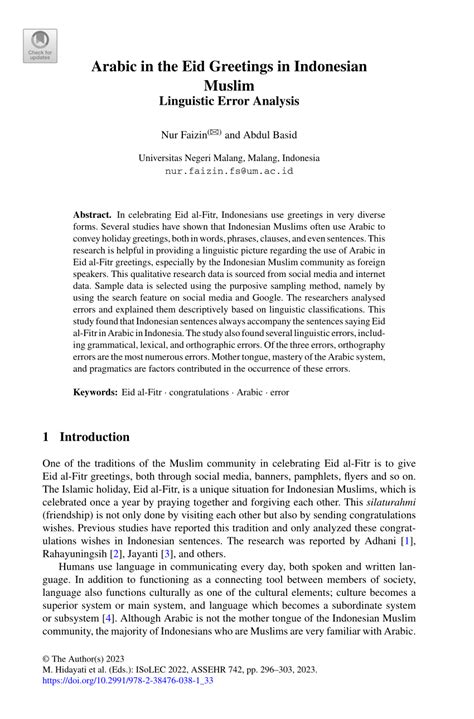 Pdf Arabic In The Eid Greetings In Indonesian Muslim Linguistic