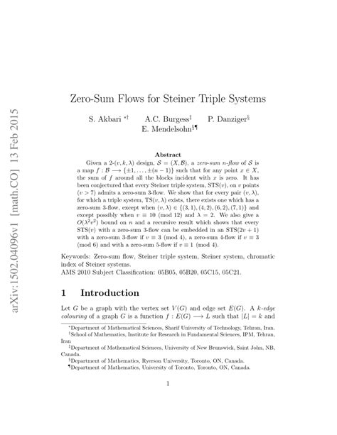 Pdf Zero Sum Flows For Steiner Triple Systems