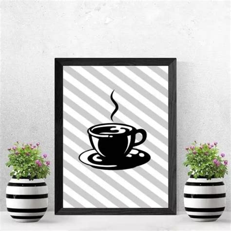 Quadro Xícara De Café Fundo Listrado x cm Vidro MercadoLivre