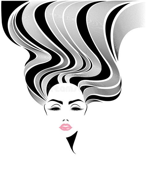 Women Long Hair Style Icon Logo Women Face On White Background Stock