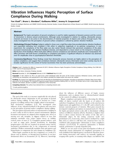 Pdf Vibration Influences Haptic Perception Of Surface Compliance