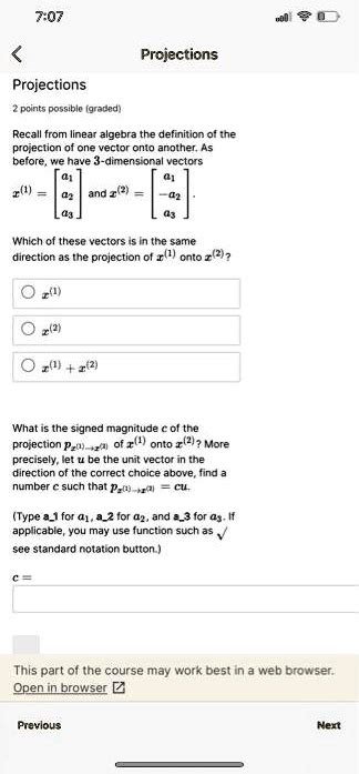 Solved Texts Projections 7 07 2 Points Possible Graded 1 Recall From Linear Algebra The