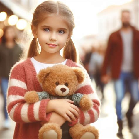 Premium Ai Image Cute Girl Hugging Her Teddy Bear