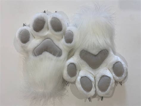 Gray White Fur Paws With Claws Fursuit Hand Paws Cat Paws Etsy