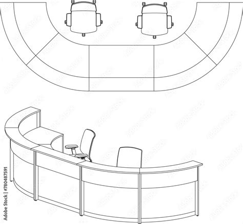 Vector Sketch Illustration Design Drawing Of Receptionist Teller Desk