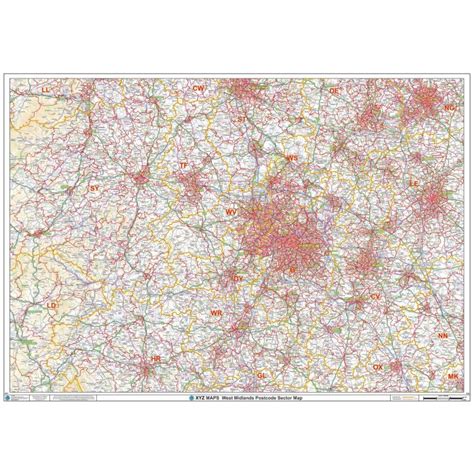 West Midlands Postcode Sector Wall Map S10 Map Stanfords