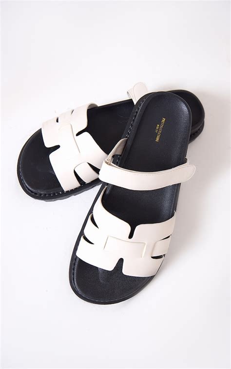 White Wide Fit Pu Round Toe Velcro Strap Sandals Footwear