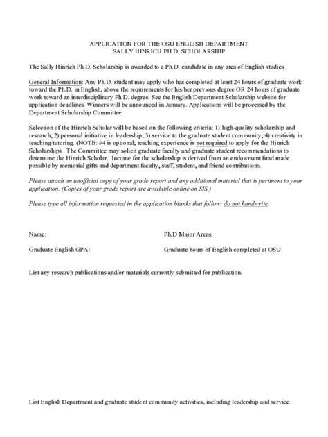 Fillable Online Cas Okstate English Department Scholarshipsoklahoma