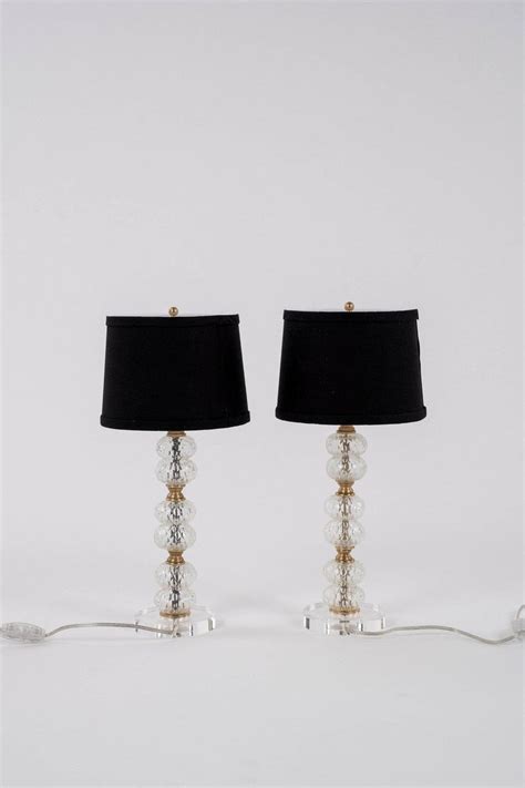 Vintage Pair Glass Brass Table Lamps For Sale At 1stdibs