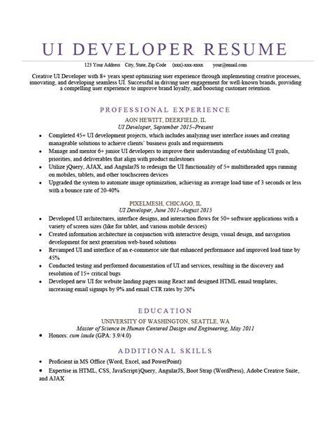 Web Developer Resume Example Writing Guide
