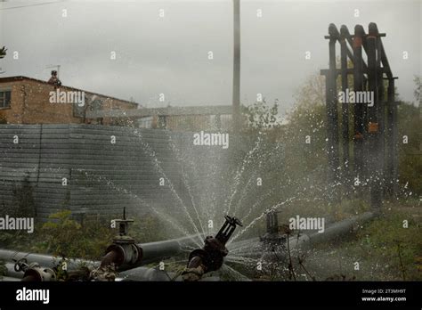 Pipeline Accident Boiling Water Pours From Pipe Boiler Room Emergency Industrial Situation