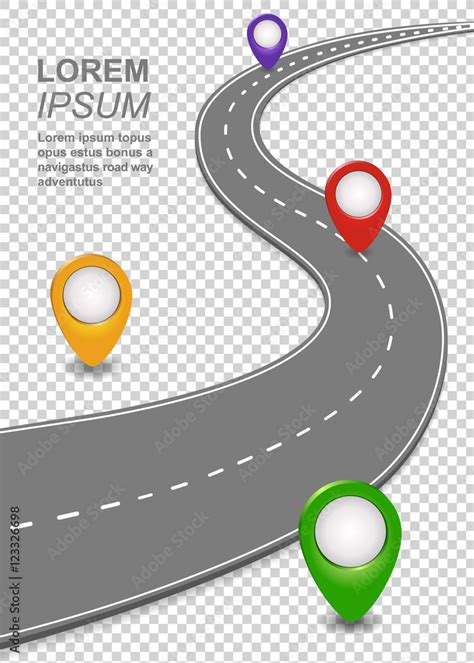 Road Way Navigation Infographic Highway Template With A Curvy Car
