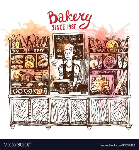 Hand Drawn Sketch Interior Of Bakery Shop Vector Image