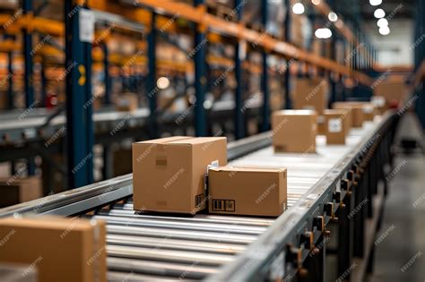 Busy Delivery Warehouse With Packages Moving On Conveyor Belt For