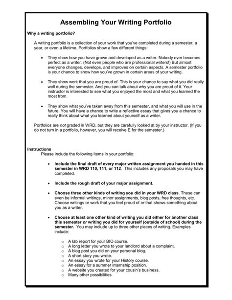 Instructions For Portfolios