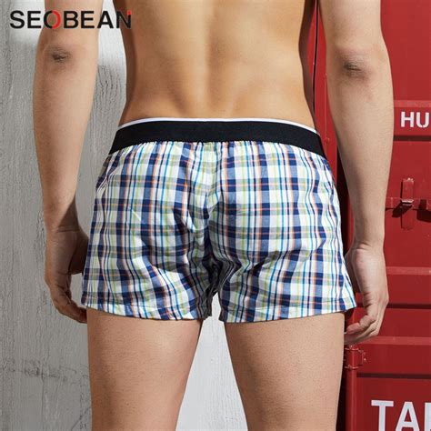 Badu Bg Seobean Мъжко бельо Боксерки Класически карирани боксерки от 100 памук Мъжки домашни