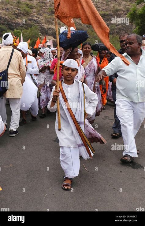 Pune India 14 July 2023 Cheerful Pilgrims At Palkhi During