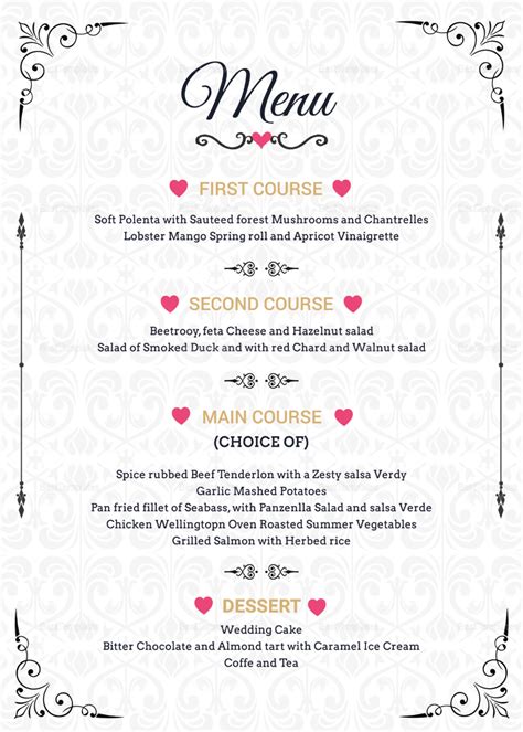 Fascinating Word Document Menu Template Menu Card Template Wedding