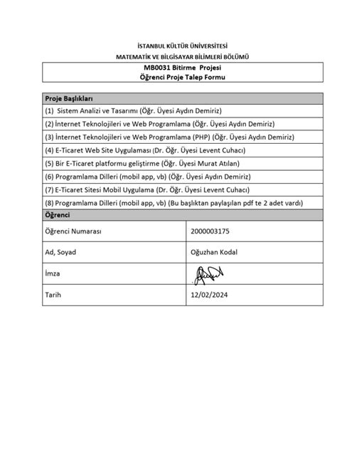 Ogrenci Proje Talep Formu Pdf