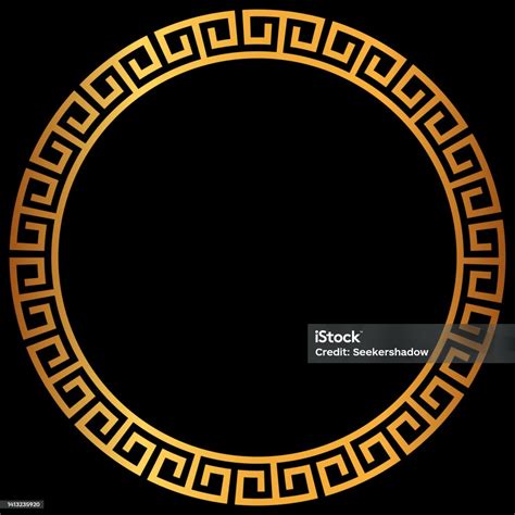황금 둥근 그리스 프레임 검은 배경에 고립 된 전통적인 패턴이있는 황금 원 프레임 그리스 원형 장식품 테두리 템플릿 0명에 대한 스톡 벡터 아트 및 기타 이미지 Istock