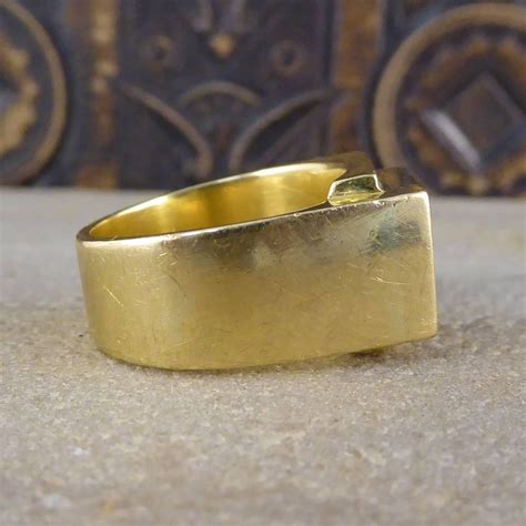 Vintage Mens Heavy Square Signet Ring In 18 Carat Yellow Gold At