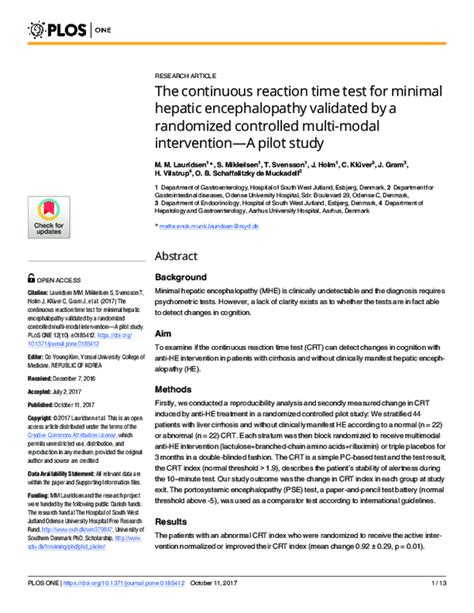 Pdf The Continuous Reaction Time Test For Minimal Hepatic
