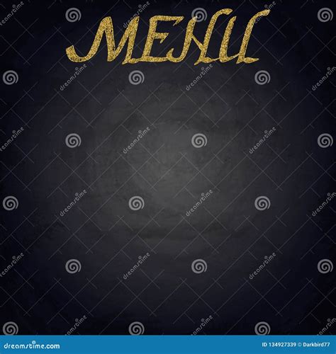Golden Menu Of Restaurant On Black Chalkboard Background Stock Image