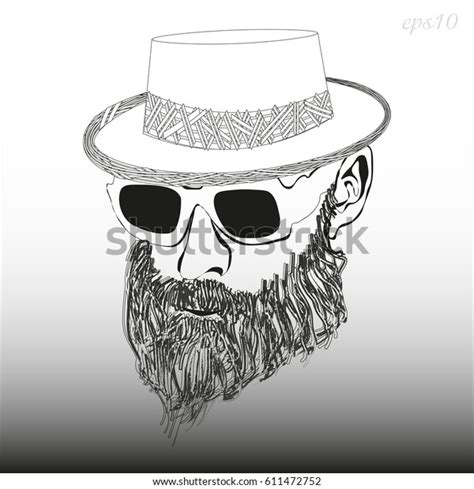 Man Beard Glasses Hat Image Black Stock Vector Royalty Free 611472752