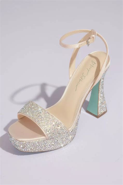 Crystal Embellished Flared Platform Sandals Davids Bridal
