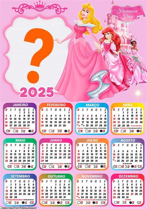 Calendário 2025 Princess Pink Disney Colagem De Foto Colagem De Foto
