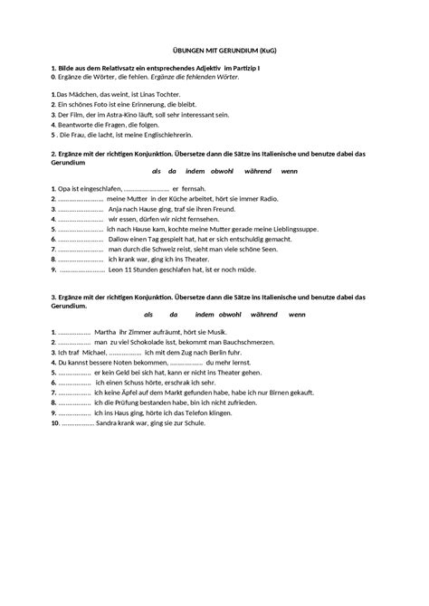 Esercizi Sul Gerundio Esercizi Di Tedesco Docsity