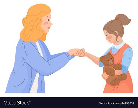 Woman Holding Hands With Girl Adopting Mother Vector Image