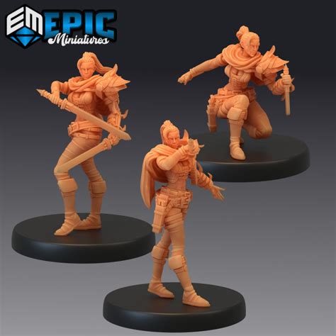 3d Printable Female Assassin Set Sneaky Rogue Brave Fighter Human
