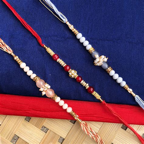 Precious Pearl Beads Bhaiya Bhabhi Dora Rakhi Set Of 3 Buy Online