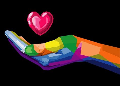Mão Dando Amor Colorido No Estilo Pop Art Isolado Em Fundo Preto