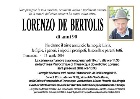 Addio A Lorenzo De Bertolis Di 90 Anni Funerali A Transacqua Martedì