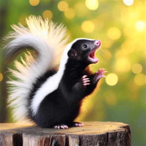 Premium Photo Photo Of A Shocked Real Skunk On Nature Bokeh