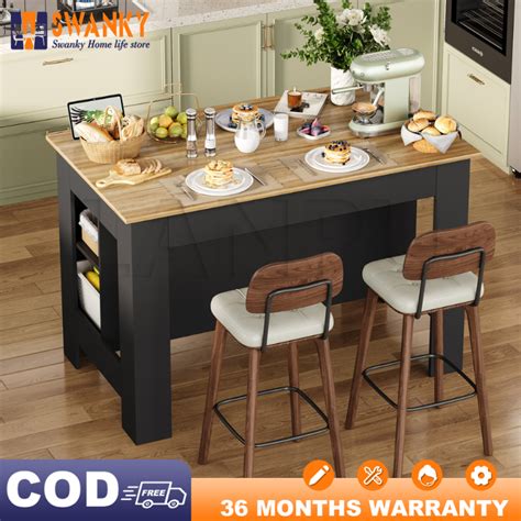 New Modern Design 3 Shelf Wooden Kitchen Island Island Tablebar Table Almari Dapurdining