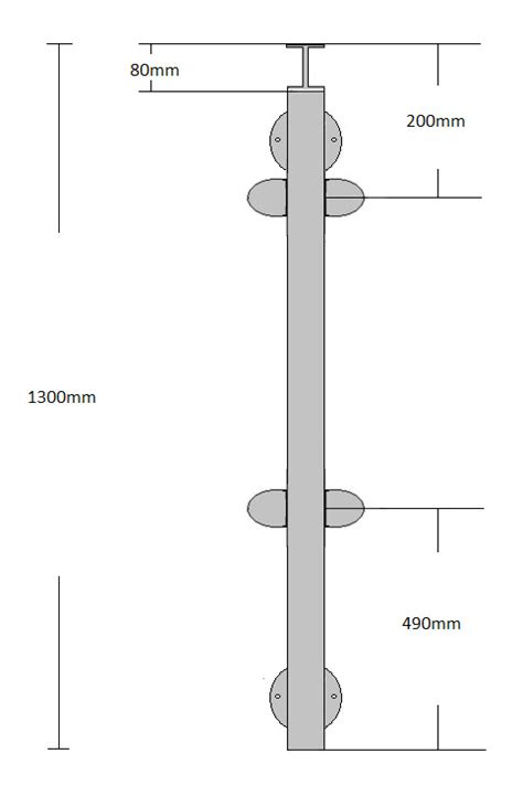 Słupek środkowy Ø 42 4 x 1300 mm 4 uchwyty do szkła AISI 304