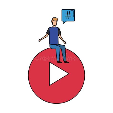 Young Man Seated In Play Button With Speech Bubble Stock Illustration Illustration Of Speak