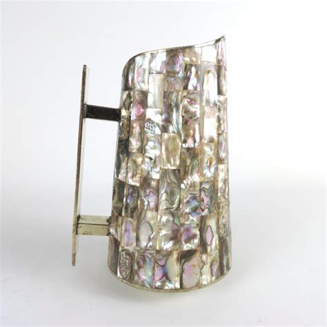 Mid Century Alpaca Silver And Inlaid Abalone Pitcher And Cordial Set