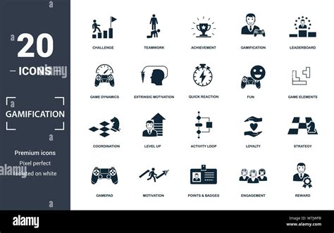 Gamification Icon Set Contain Filled Flat Game Dynamics Achievement Game Elements Points And