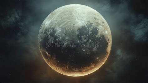 Close Up View Of The Moon With Visible Craters And A Dark Cloudy Background Stock Illustration