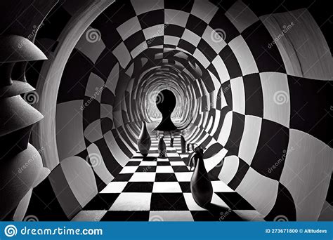 Surreal Chess Match In A Maze Of Twisty Passages Stock Illustration