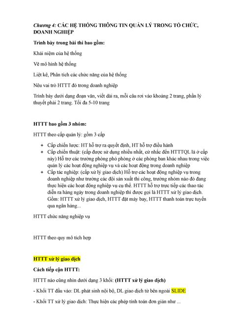Lý Thuyết Htttql Chương 4 CÁc HỆ ThỐng ThÔng Tin QuẢn LÝ Trong TỔ