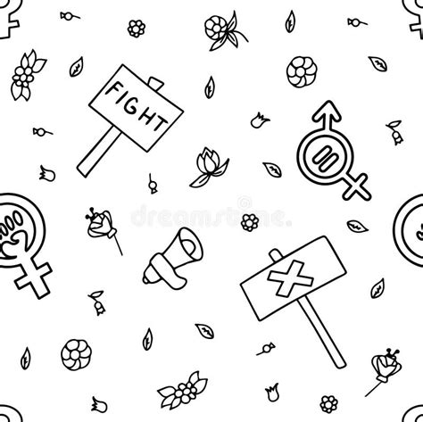 Seamless Pattern Doodle Signs Of Feminism Women S Rights Grunge Hand