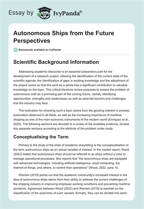 Autonomous Ships From The Future Perspectives 3015 Words Research