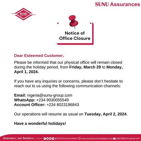 Sunu Assurances Nigeria On Linkedin Holidays Easter Customerservice